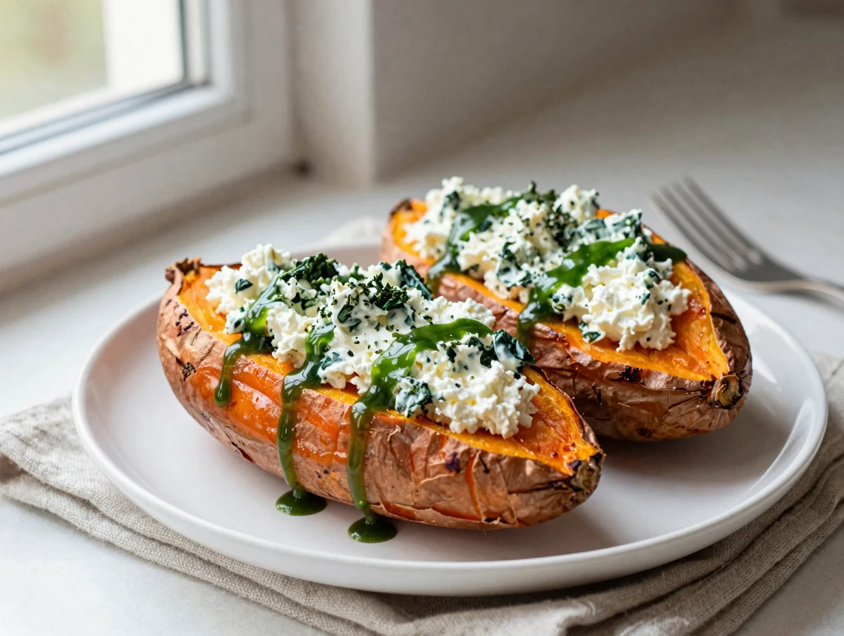 Spinach Ricotta Stuffed Sweet Potatoes | Kitchen Sara